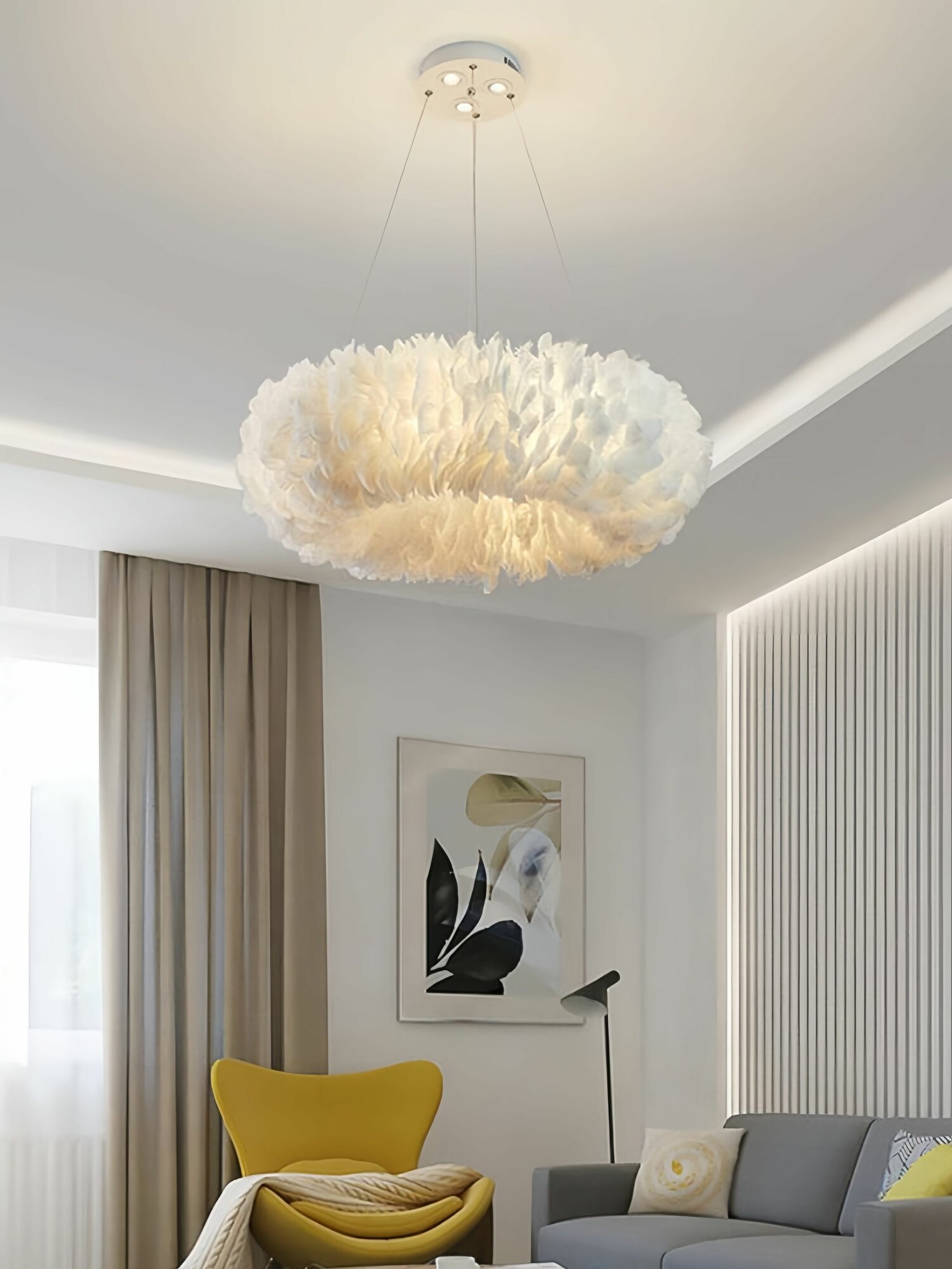 Подвесной светильник RUIXTIPAD YM из натуральных перьев лебедя, E27, 80 см, тёплый свет 3000K