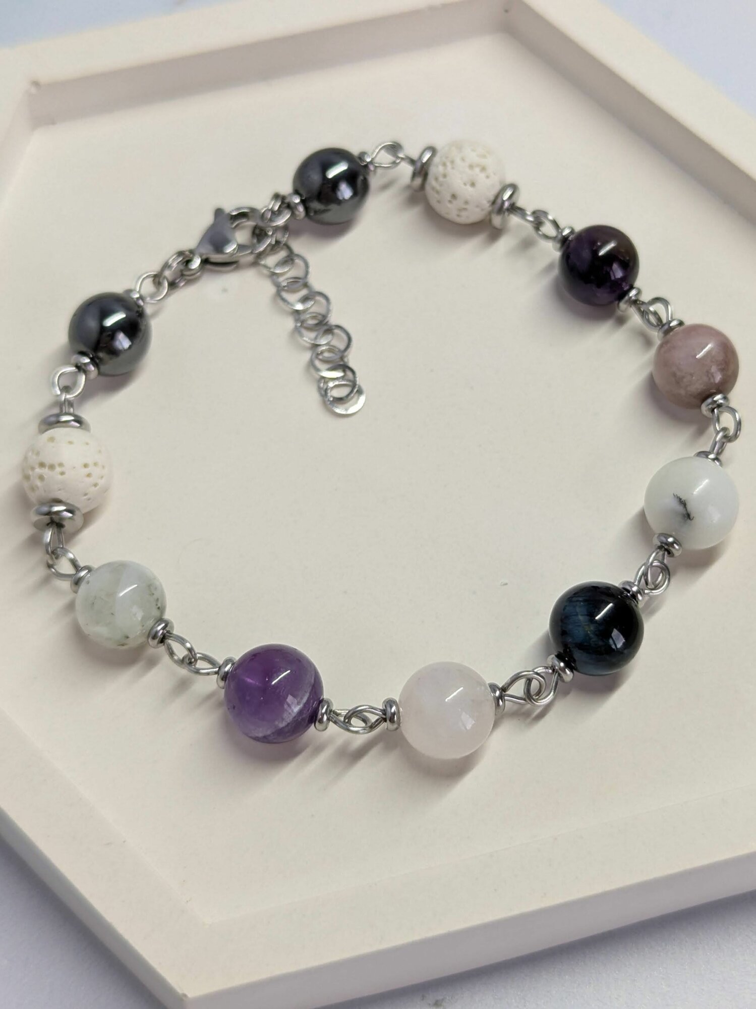 Браслет, опал, турмалин, лунный камень