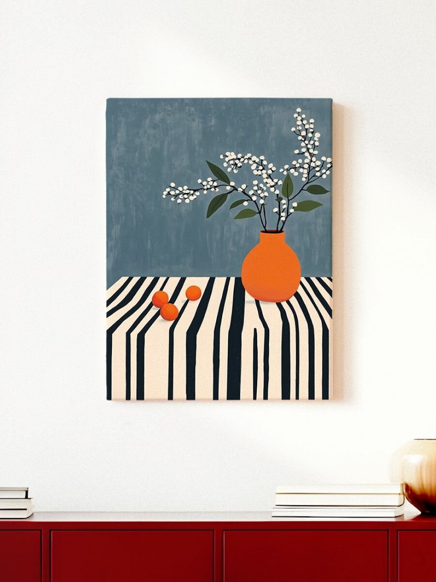 Картина на стену 30х40, с белыми цветами на холсте для интерьера, декор для дома