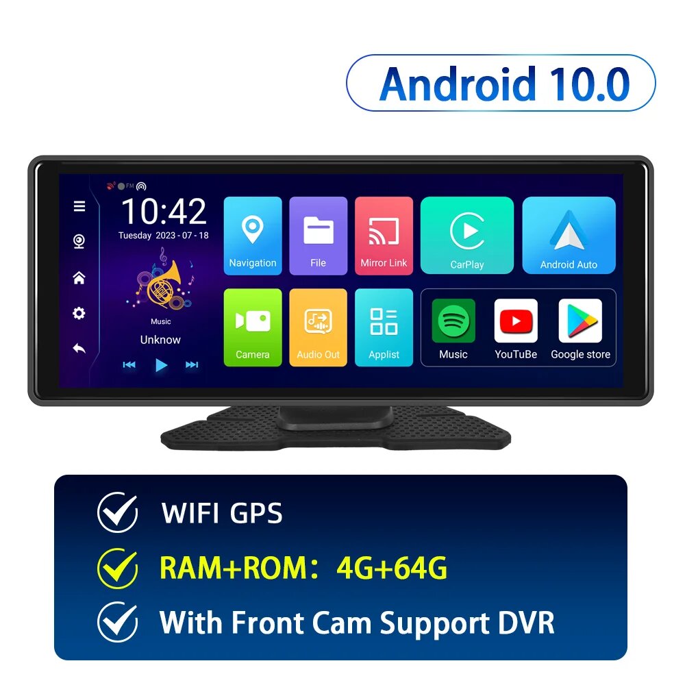 Podofo 10,26-дюймовый автомобильный видеорегистратор для Android 4 + 64G Carplay монитор Android Auto видеорегистратор WIFI GPS навигация приборная панель рекордер