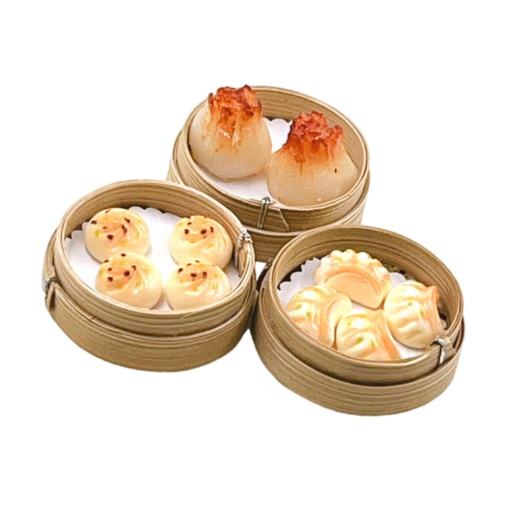 Safe Miniature Steamer Buns Dumplings Realistic Doll House Dining Scene Display Accessories Model Figurine Kitchen Props