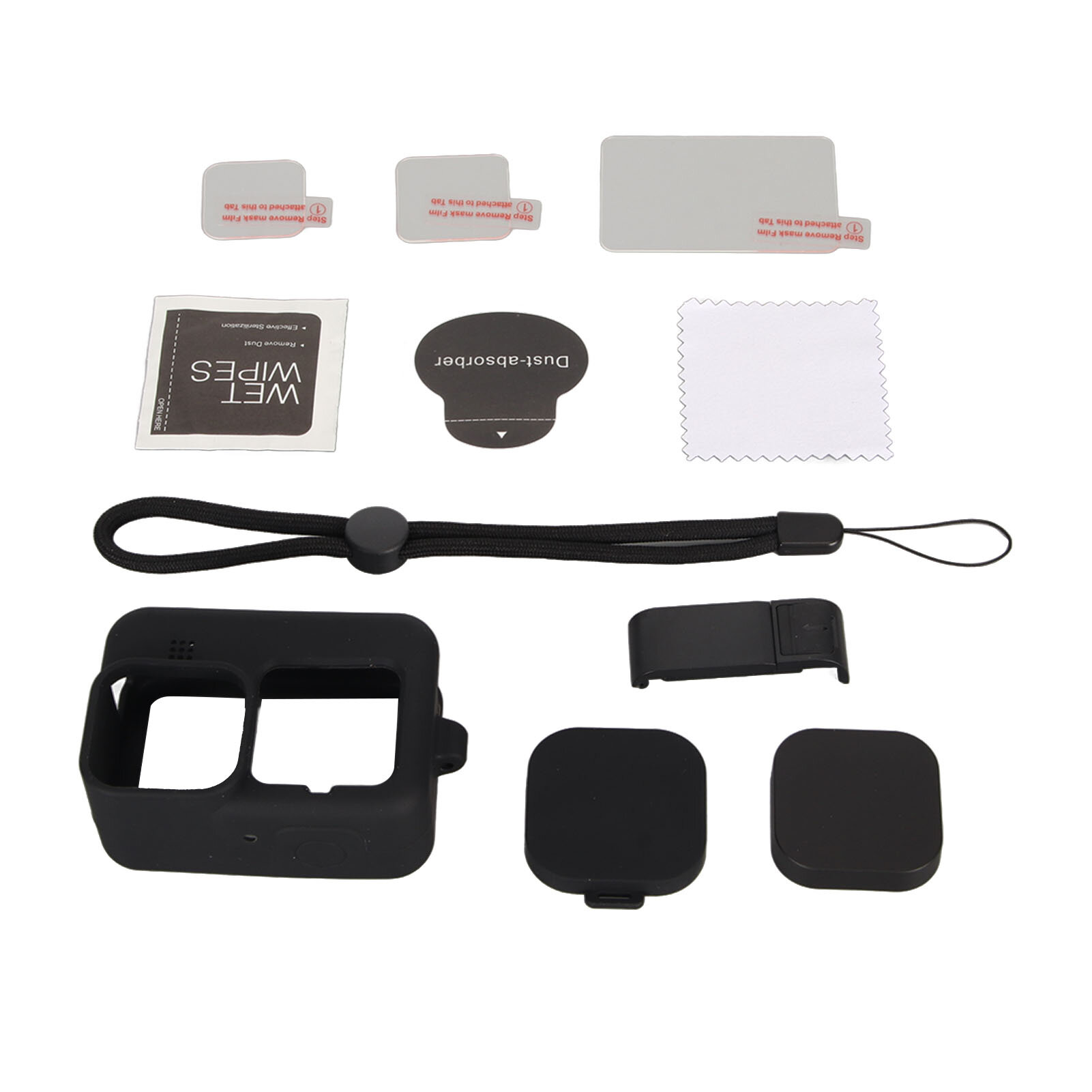 Силиконовый чехол для экшн-камеры, крышка объектива из закаленного стекла, боковая крышка для зарядки, черный цвет