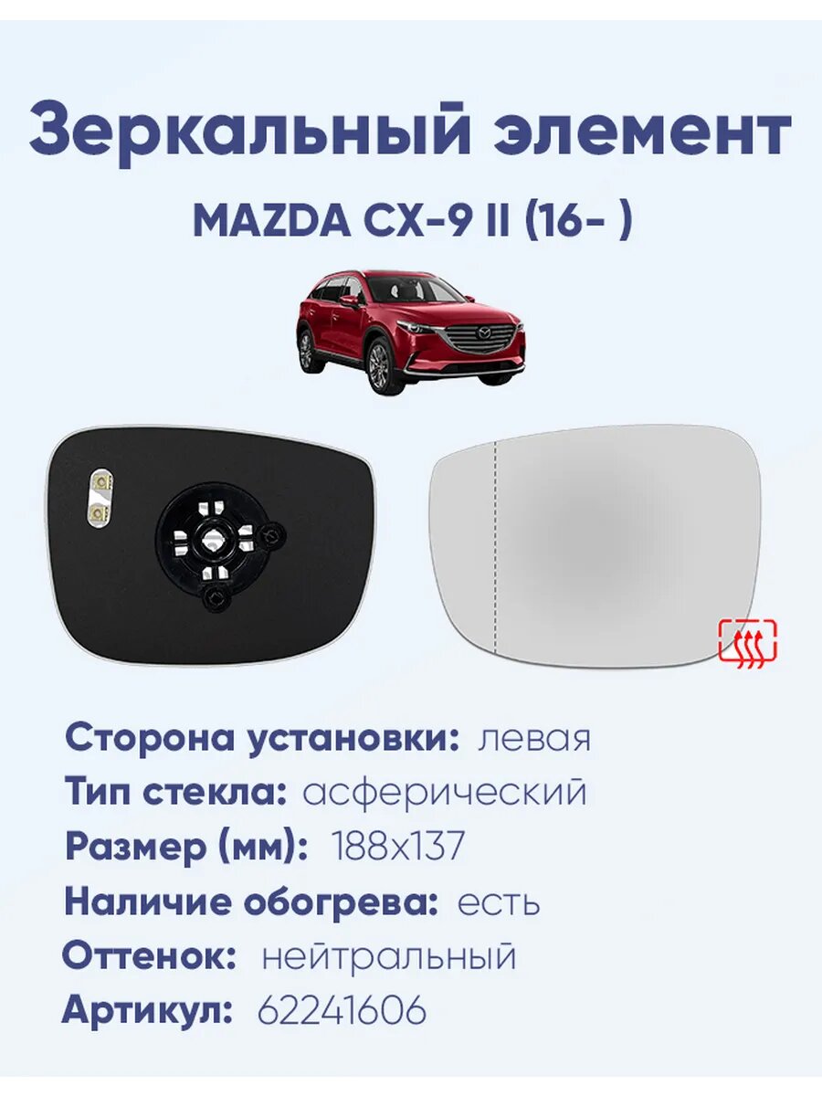 Зеркальный элемент левый MAZDA CX-9 II (16- )A62241606