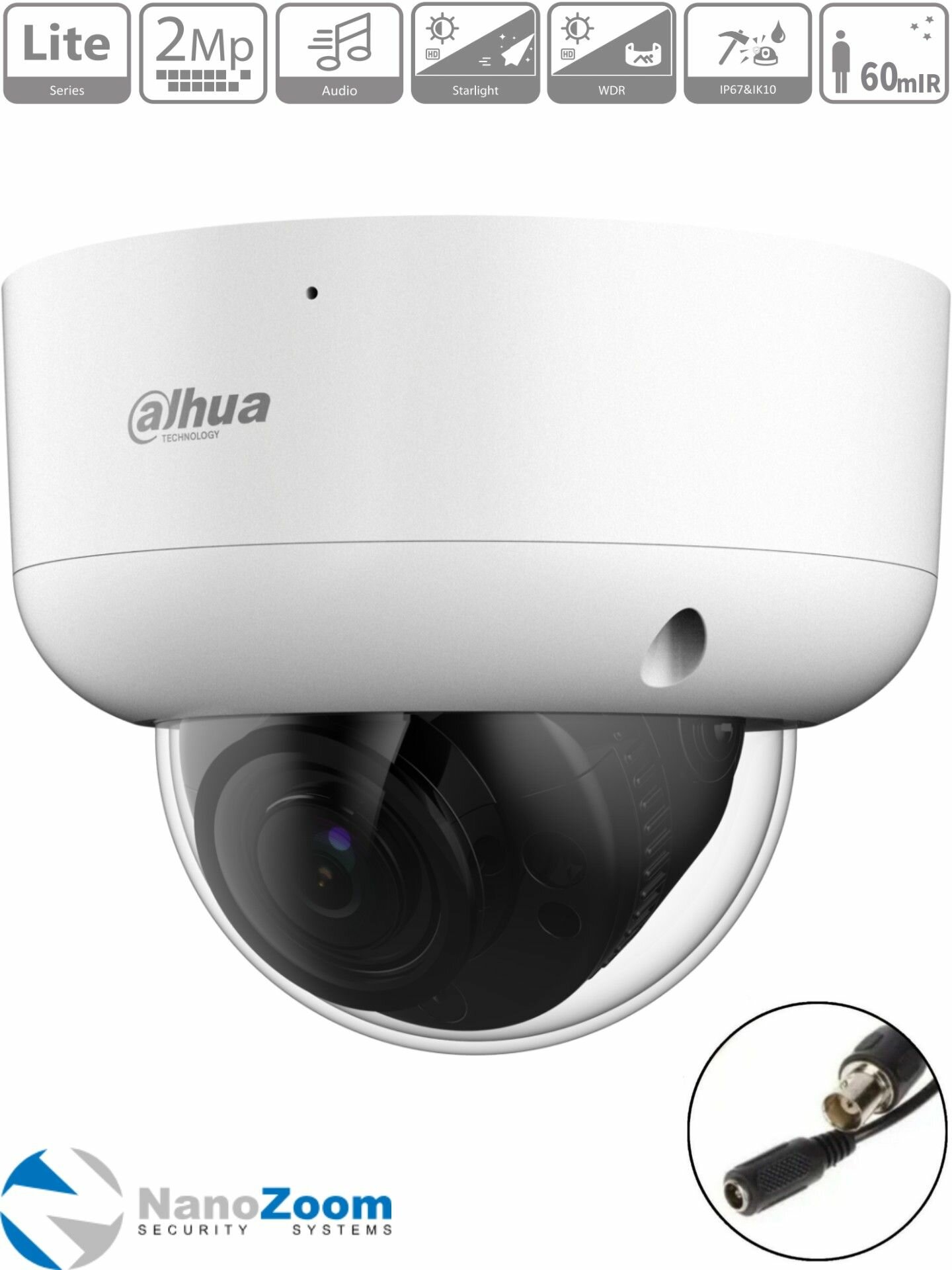 Dahua DH-HAC-HDBW1231RAP-Z-A 2Mп 2,7-12 мм камера видеонаблюдения HDCVI уличная, аналоговая купольная антивандальная HDCVI-видеокамера с ИК-подсветкой, 1920x1080