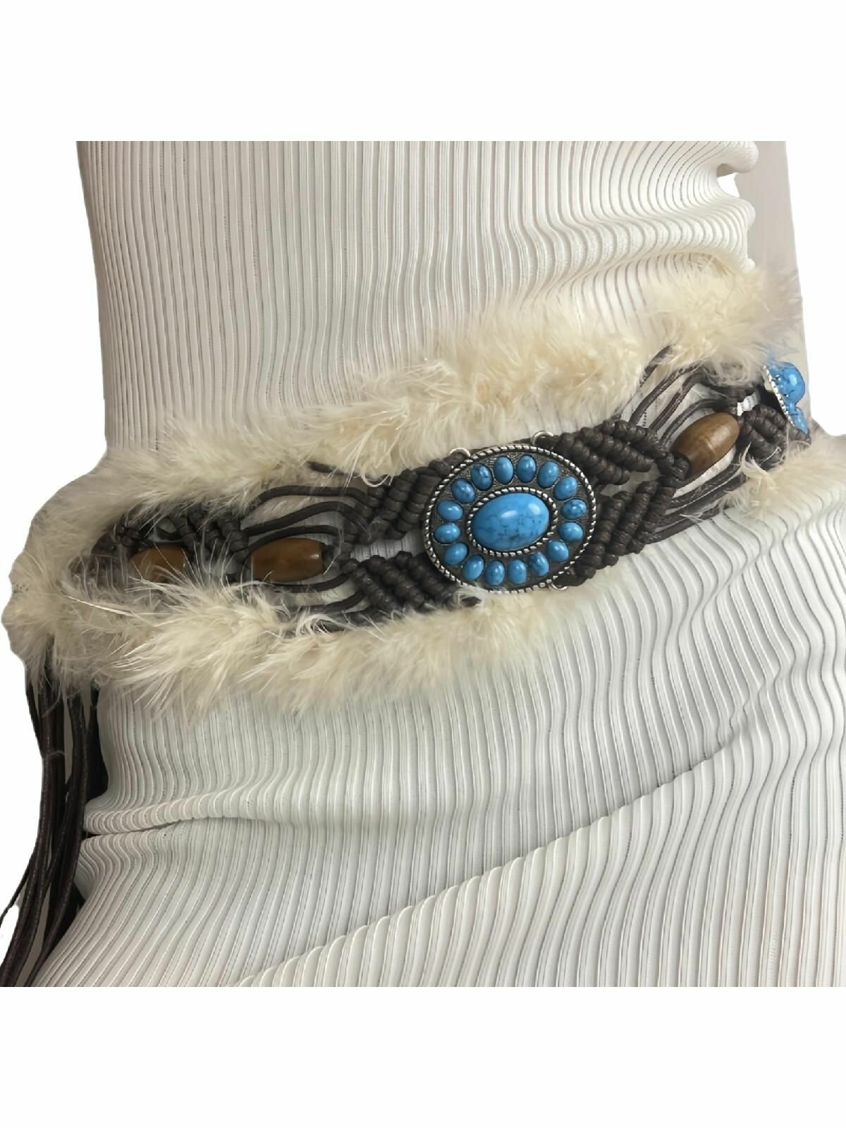 Этнический пояс из вощеной веревки в богемном стиле бирюзового цвета для платьев и модных аксессуаров, кофе