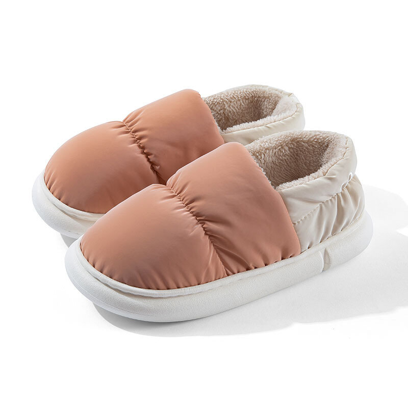 Женские зимние тапочки с мягкой, бархатистой пяткой, флисовой подкладкой, теплой, толстой подошвой, водонепроницаемые, с пуховым наполнителем; мужские уличные тапочки.