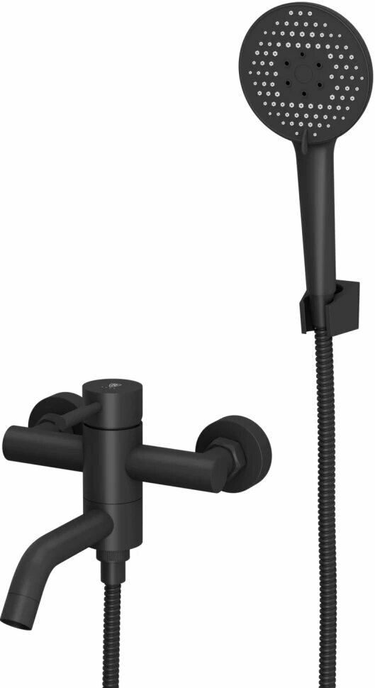 Смеситель для ванны Rush Melos SUS1101-44Black с душевым гарнитуром, черный матовый