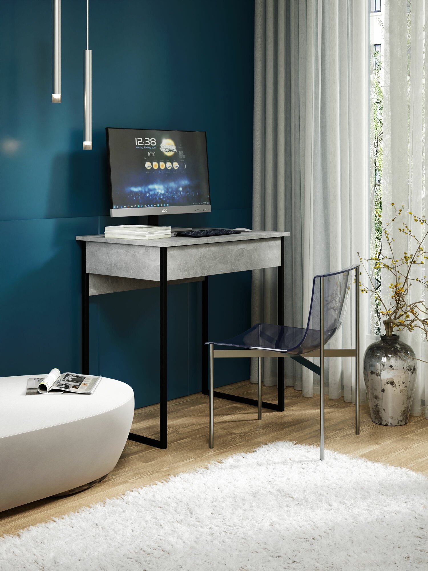 Стол Profimebel "Турин-11", письменный, ЛДСП, бетон, универсальный угол, 77x76,5x51 см