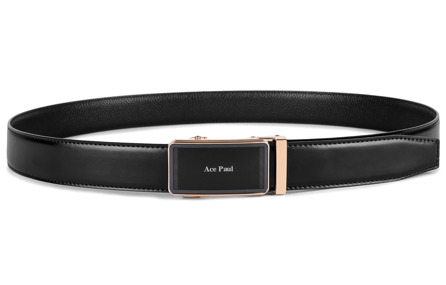 Ace Paul Daylight Trimming Textured Stripe Mirror Finish Automatic Buckle Leather Belts Men's Width: 3.5cm 110cm