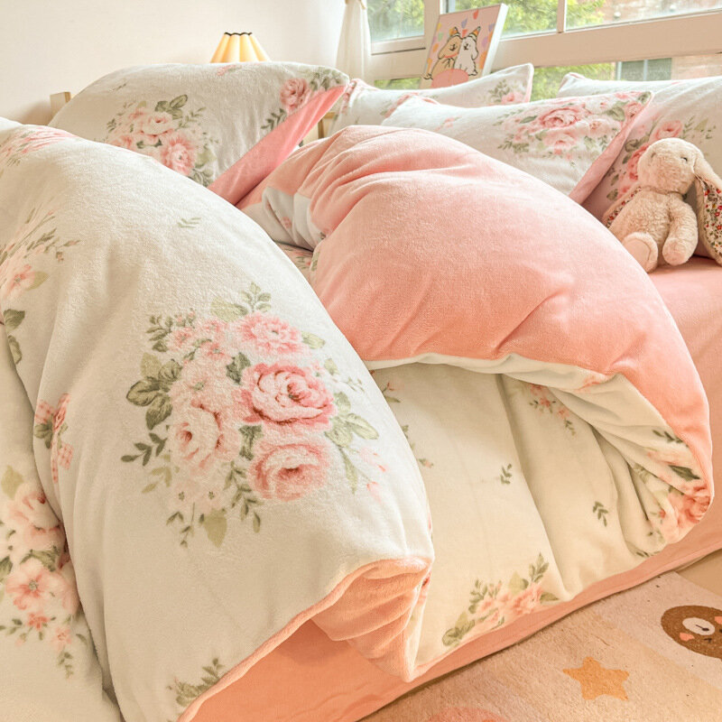 Комплект постельного белья из молочного флиса (4 предмета), простыни и пододеяльник из утолщенного кораллового флиса, зимний флисовый пододеяльник из трех предметов,180*220cm