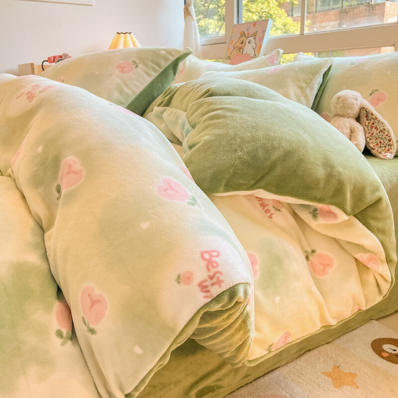 Комплект постельного белья из молочного флиса (4 предмета), простыни и пододеяльник из утолщенного кораллового флиса, зимний флисовый пододеяльник из трех предметов,180*220cm