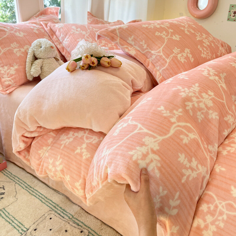 Зимний флисовый пододеяльник из цельного куска с милым мультяшным принтом, двухсторонний флис, утолщенный, теплый, комплект постельного белья из четырех предметов,120*200cm