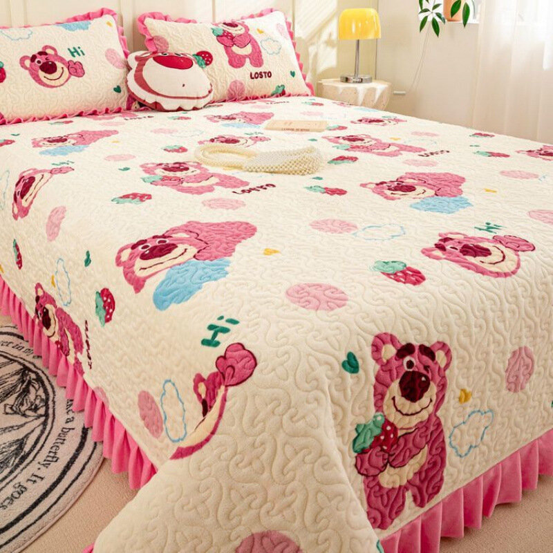 Комплект зимнего постельного белья из утолщенного молочного флиса (3 предмета), нескользящая стеганая простыня, подходит для любого сезона, как чехол для матраса и как базовый слой,200*230cm