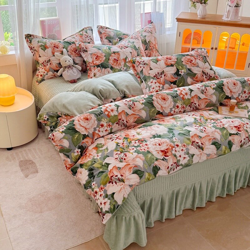 Комплект простыней из утолщенного молочного флиса категории А (4 предмета), зимняя флисовая простыня и пододеяльник, комплект постельного белья из детского флиса из трех предметов,200*230cm