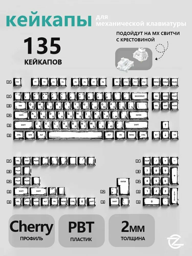 Кейкапы для механической клавиатуры, кейкапы cherry, кейкапы pbt, кириллица, кейкапы аниме