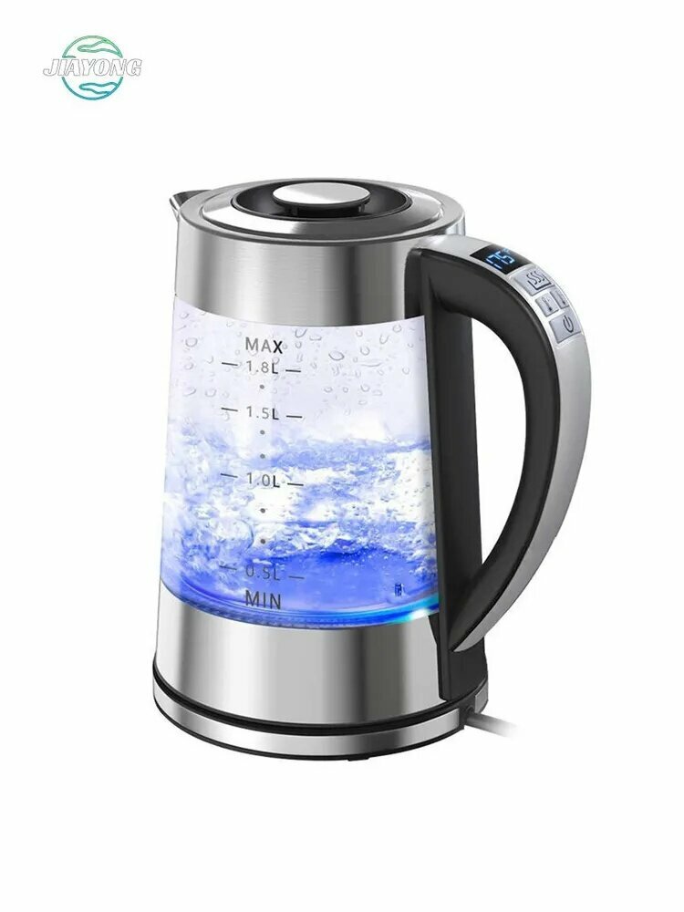 JIAYONG Электрический чайник Умный электрический чайник со стеклянным корпусом: Автоотключение + Поддержка температуры 40°C-100°C | Тихий нагрев | Защита от накипи | Безопасный (220V), светло-серый
