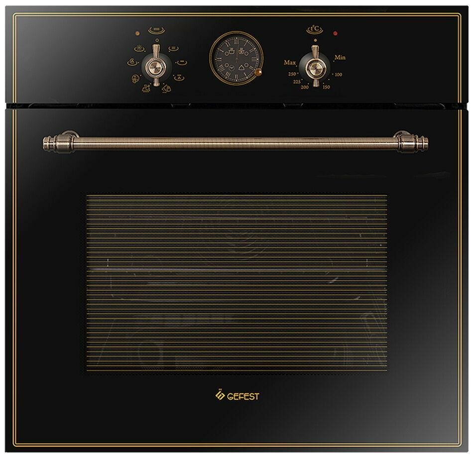 Духовой шкаф GEFEST ЭДВ ДА 622-02 К83 Ретро черный, бронзовая фурнитура, конвекция