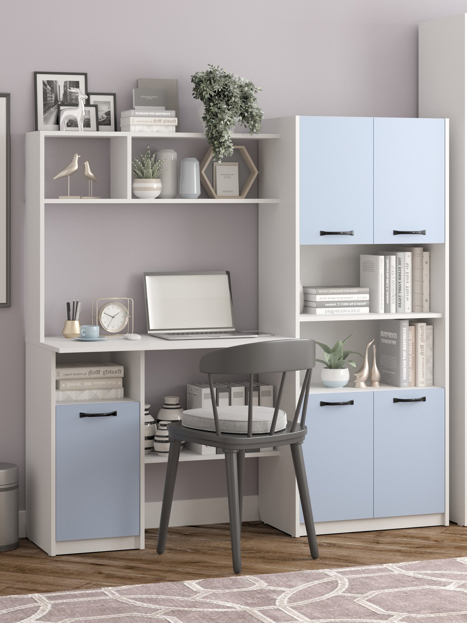 Есэндвич Лаворо 7 Письменный стол со шкафом 160х160х50 см правый (Белый/Серенити)