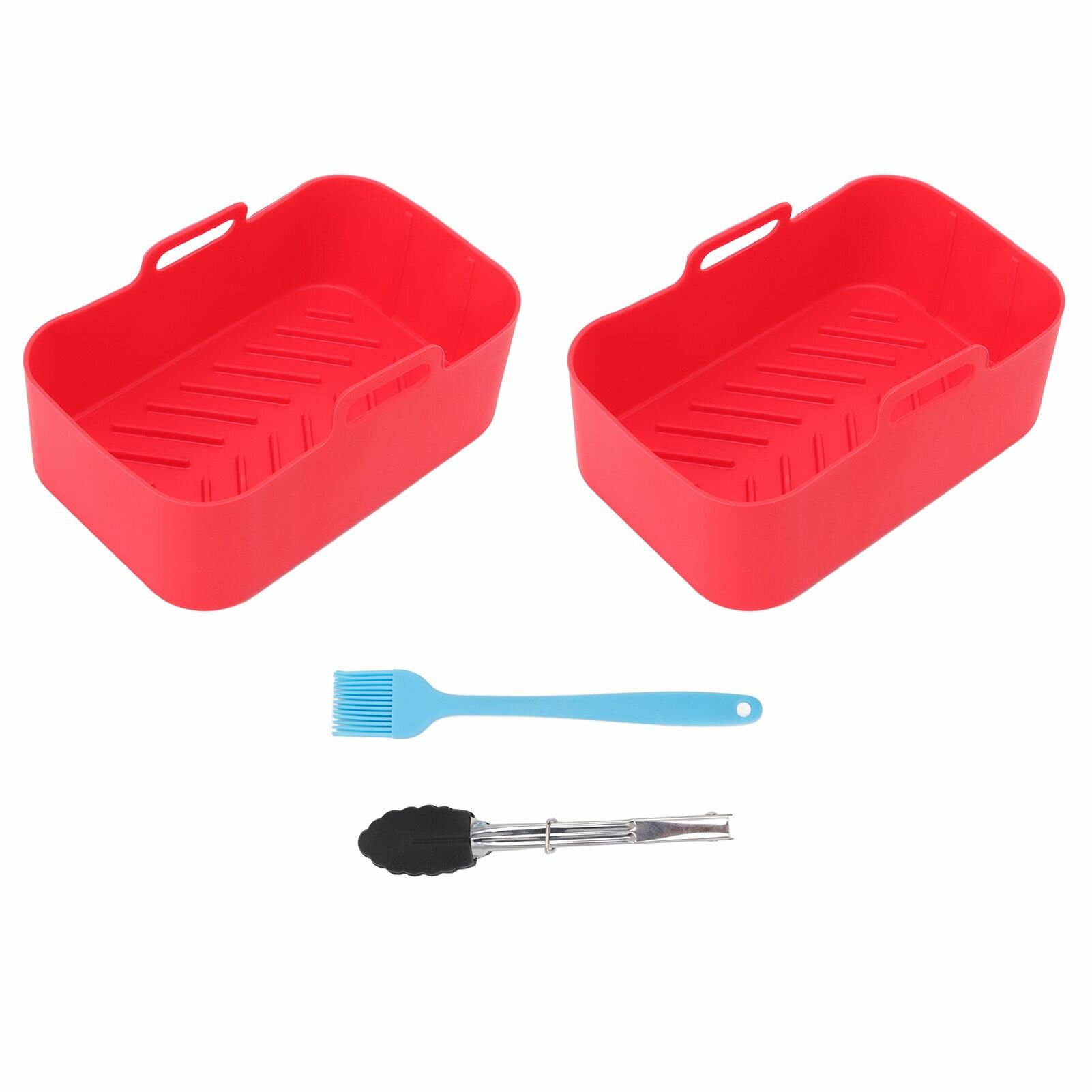 Силиконовая воздушная кастрюля для Ninja DZ201 Foodi 8QT, двойная фритюрница с кистью и зажимом, аксессуары для приготовления пищи, 19,5x12,7x7 см, красный