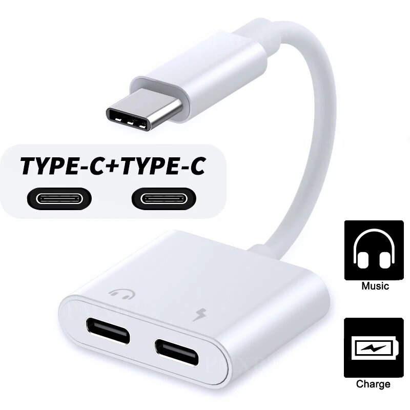 Аудиоадаптер 2-в-1 USB C на разъем 5 мм Type-C для зарядки 3,5 мм Aux-кабель для Samsung Type 2