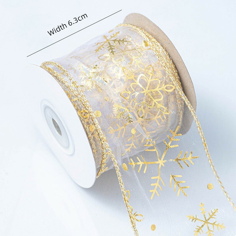 Рождественские украшения для елки, лента, лента, горячее тиснение, снежинка, снежная марлевая лента, золотая и