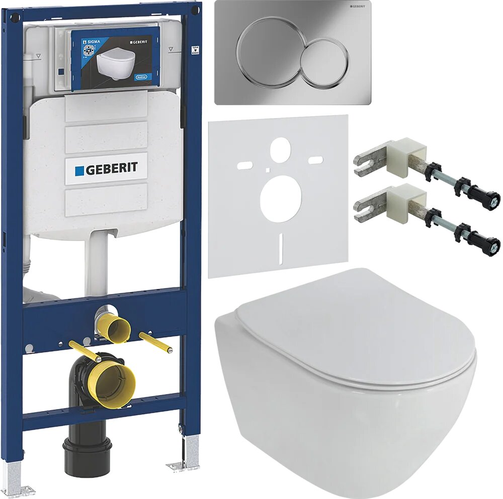 Комплект Унитаз подвесной Cezares Stylus CZR-513-TH-R / Крышка BelBagno с микролифтом / Инсталляция Geberit Duofix UP 320 111.300.00.5, Кнопка Sigma хром, Крепления к стене, шумоизоляция