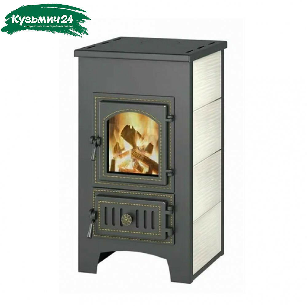 Печь-камин Везувий ПК-01 270, бежевая керамическая плитка 9 кВт, d115 мм, до 150 куб. м, 1 шт.