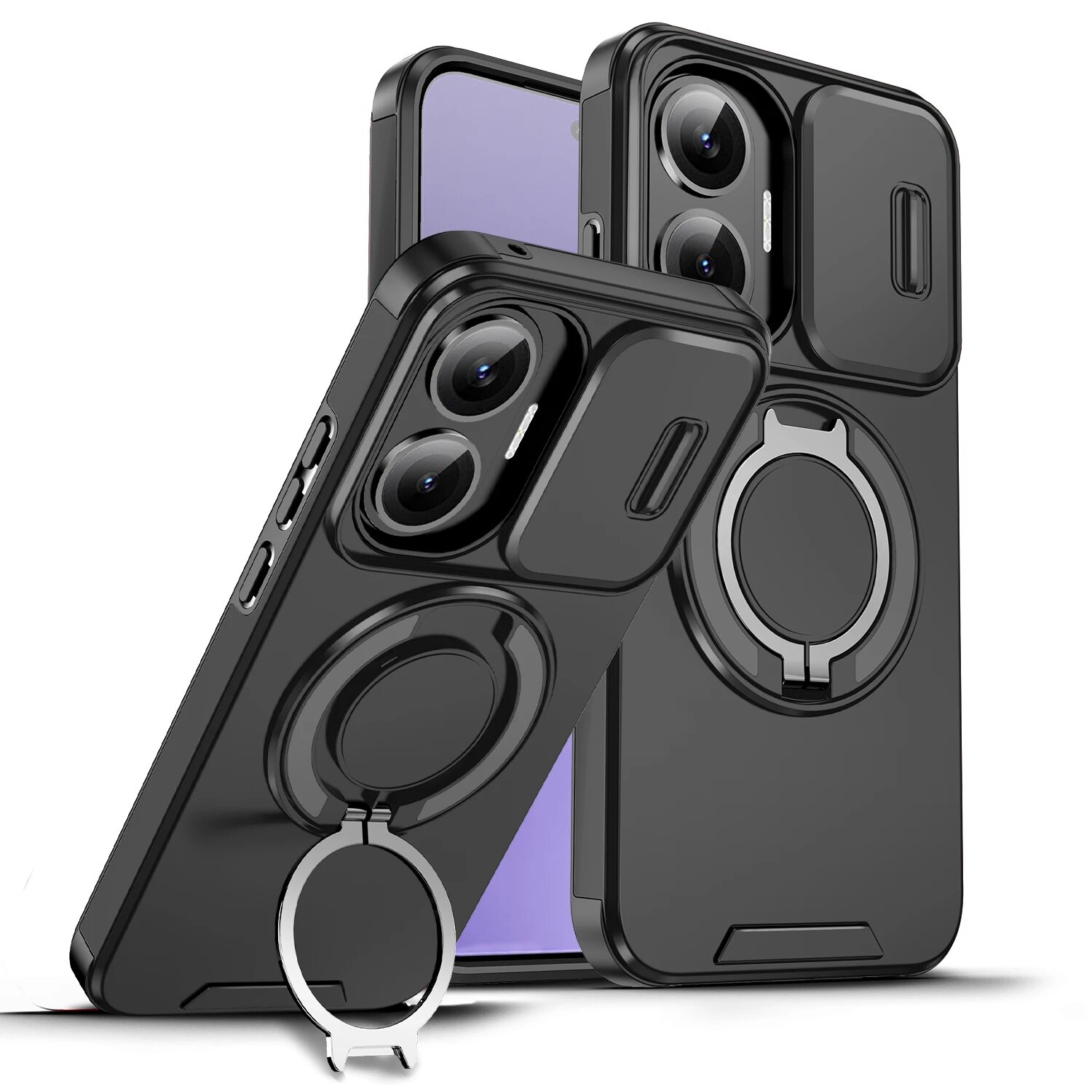 Чехол для Xiaomi Poco F7, защитный чехол с магнитным кольцом, сдвижной защитой Фиолетовый, LK Black