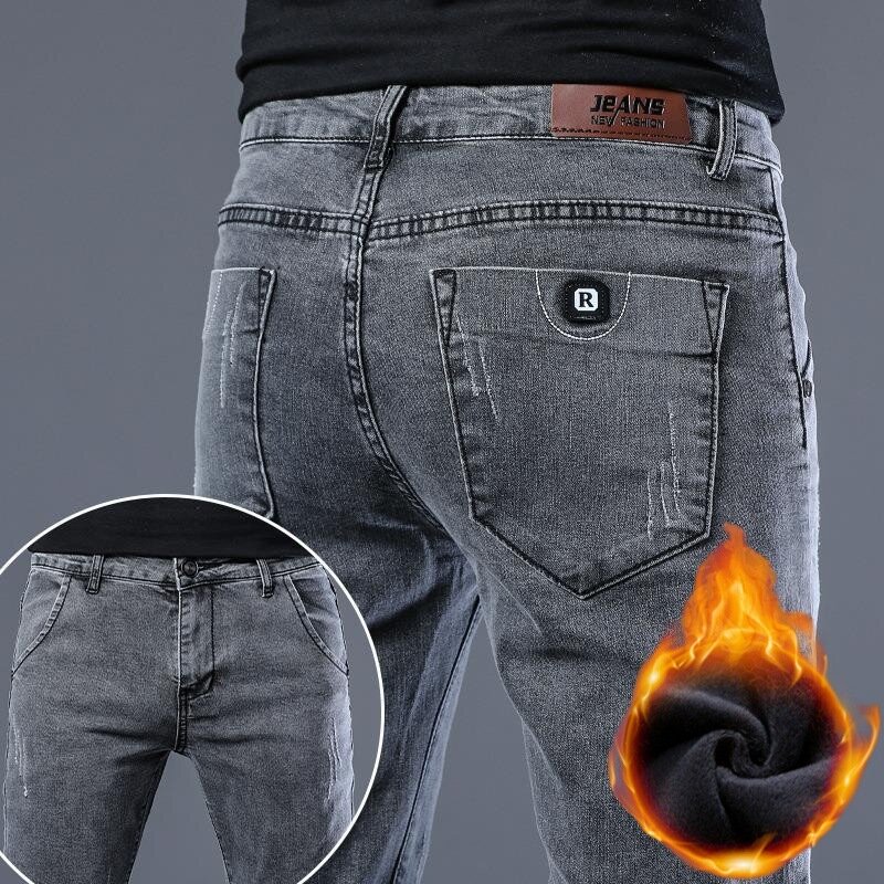 Охоты Брюки JYL Сезонные утеплённые толстые джинсы мужские универсальные эластичные узкие корейские длинные