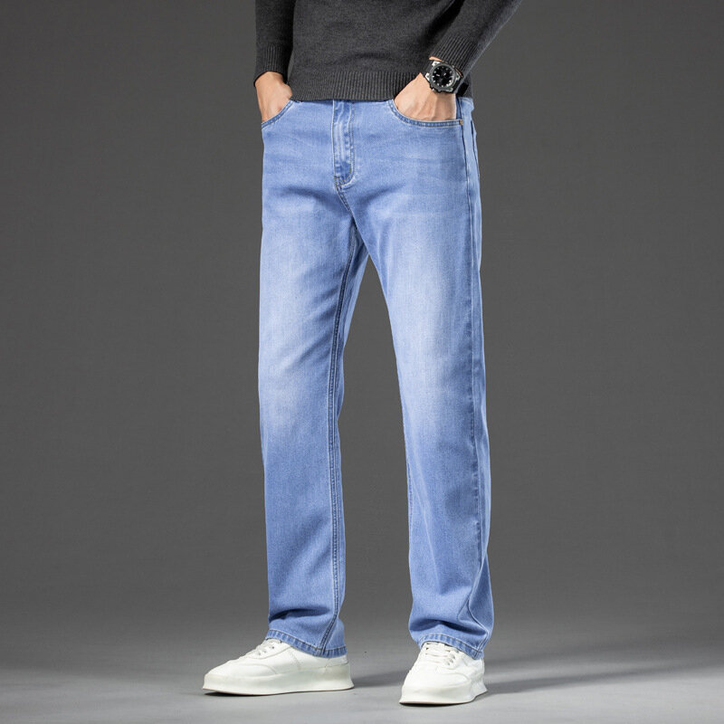 Слим тапер джинсы Rong Джинсы мужские осенне-весенние широкие прямой крой для среднего возраста повседневные брюки, Размер_32