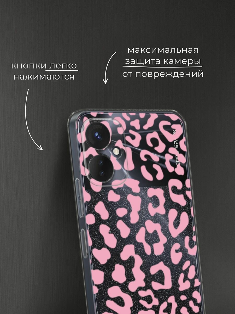 Чехол на Tecno Spark 9 Pro / Техно Спарк 9 Про с принтом Паттерн розовый леопард, прозрачный — фото 1