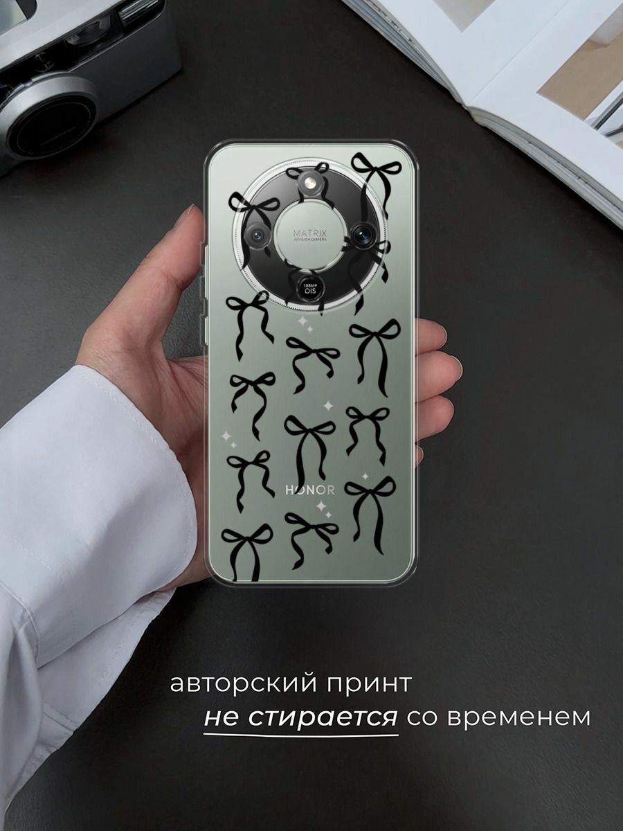 Чехол на Honor X9d / Хонор X9d с принтом Black bows, прозрачный — фото 1