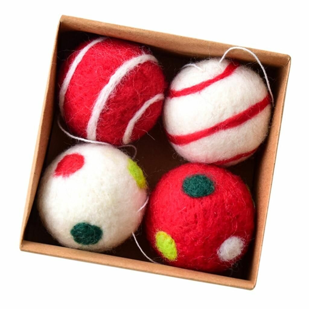 4 фетровых снежинки для украшения праздника, - Красный и белый