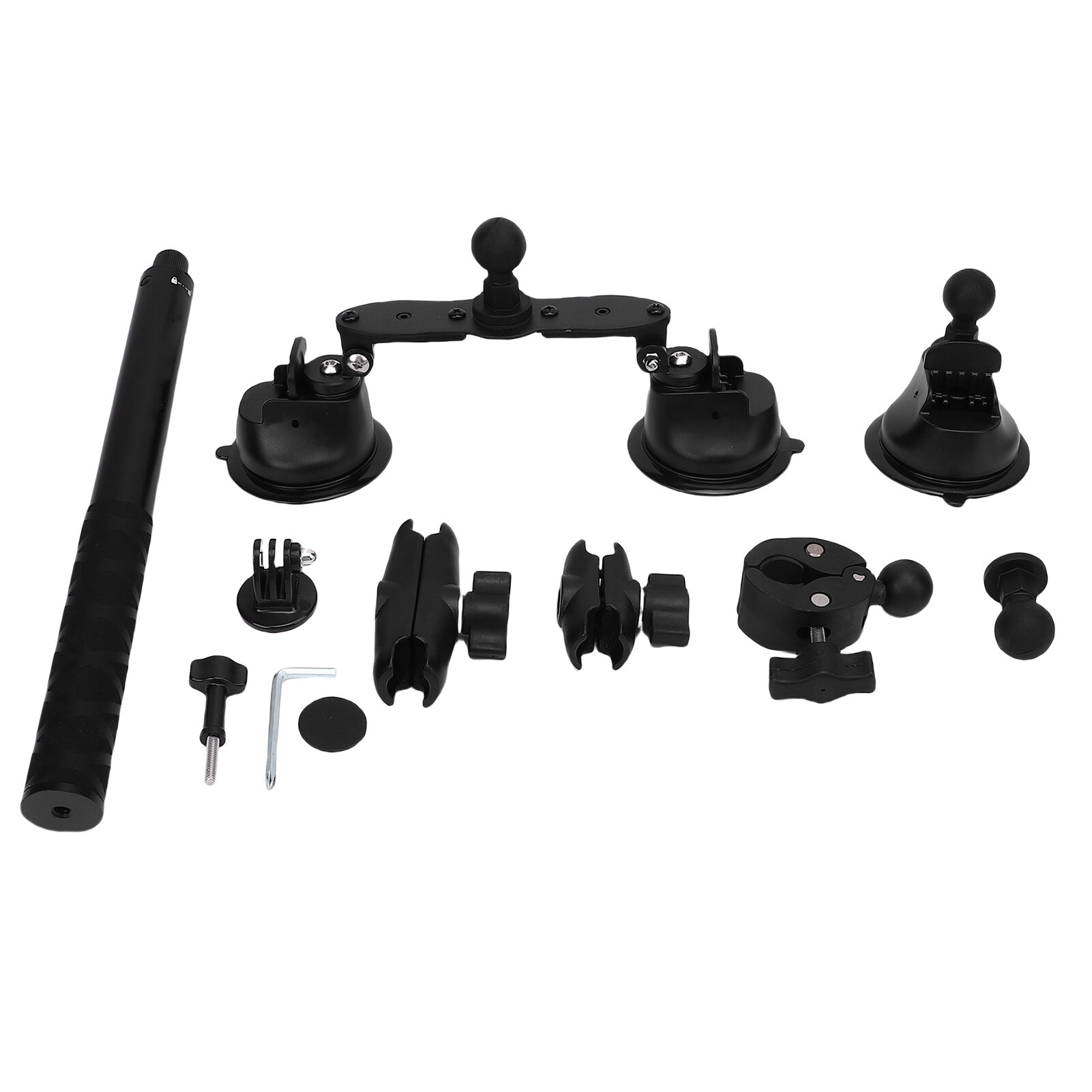 Комплект автомобильного крепления с тройной присоской, подходит для экшн-камеры Insta360 X5 X4 X3 X2 X One RS R с 45,28-дюймовой палкой для селфи с двойной шаровой головкой