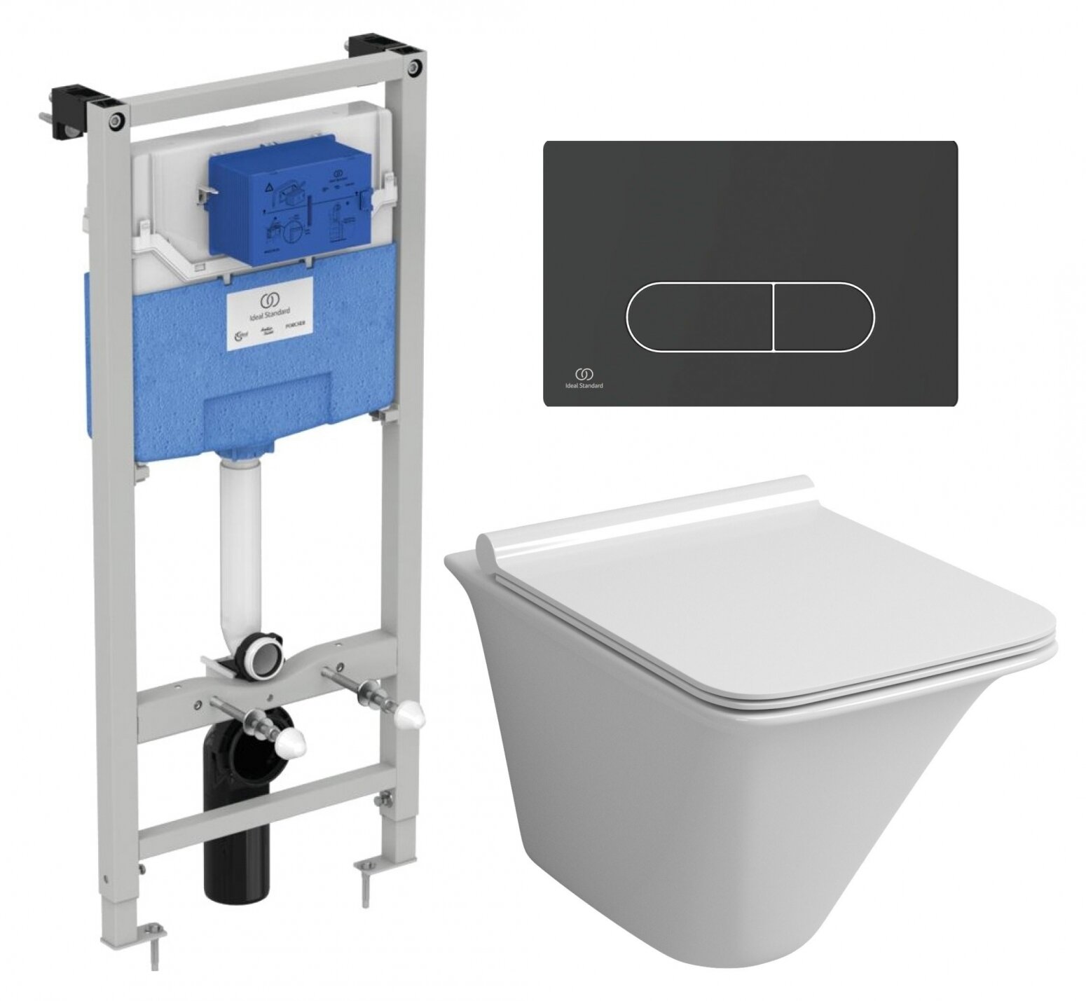 Комплект 3 в 1 инсталляция Ideal Standard + Унитаз подвесной Grossman GR-4413S + кнопка черная