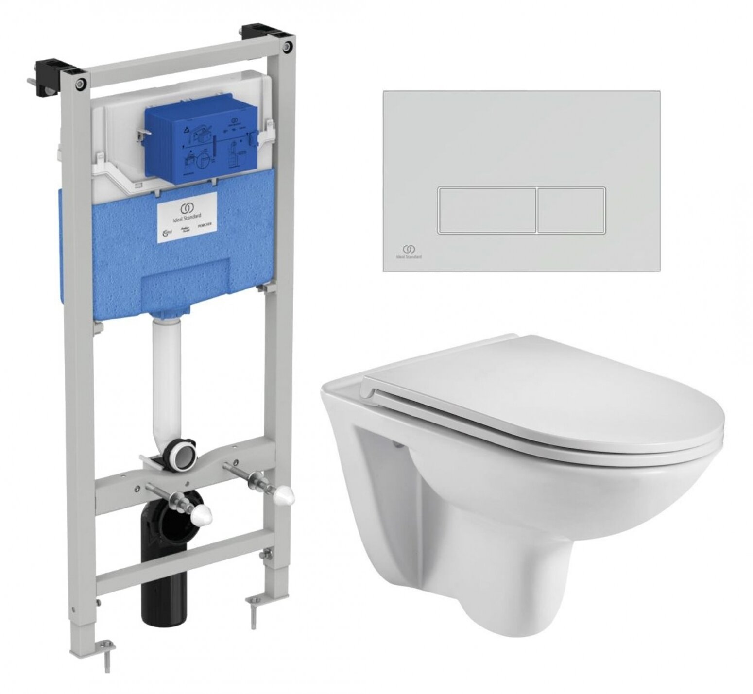 Комплект 3 в 1 инсталляция Ideal Standard + Подвесной унитаз WeltWasser Baarbach 004 GL-WT + кнопка хром