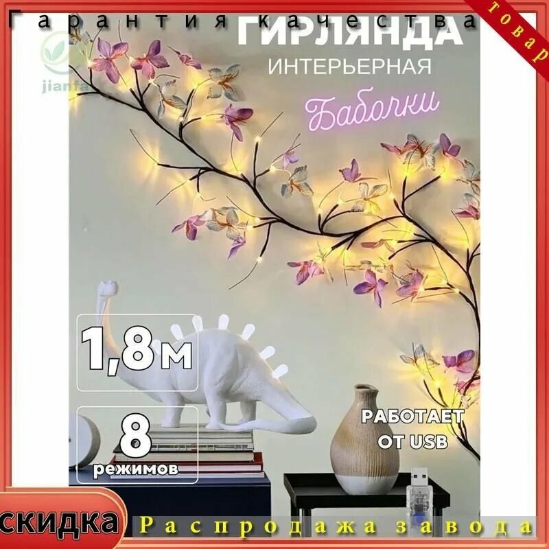 Электрогирлянда интерьерная Нить Накаливания 12 ламп, 1.8 м, питание 12 В, 1 шт