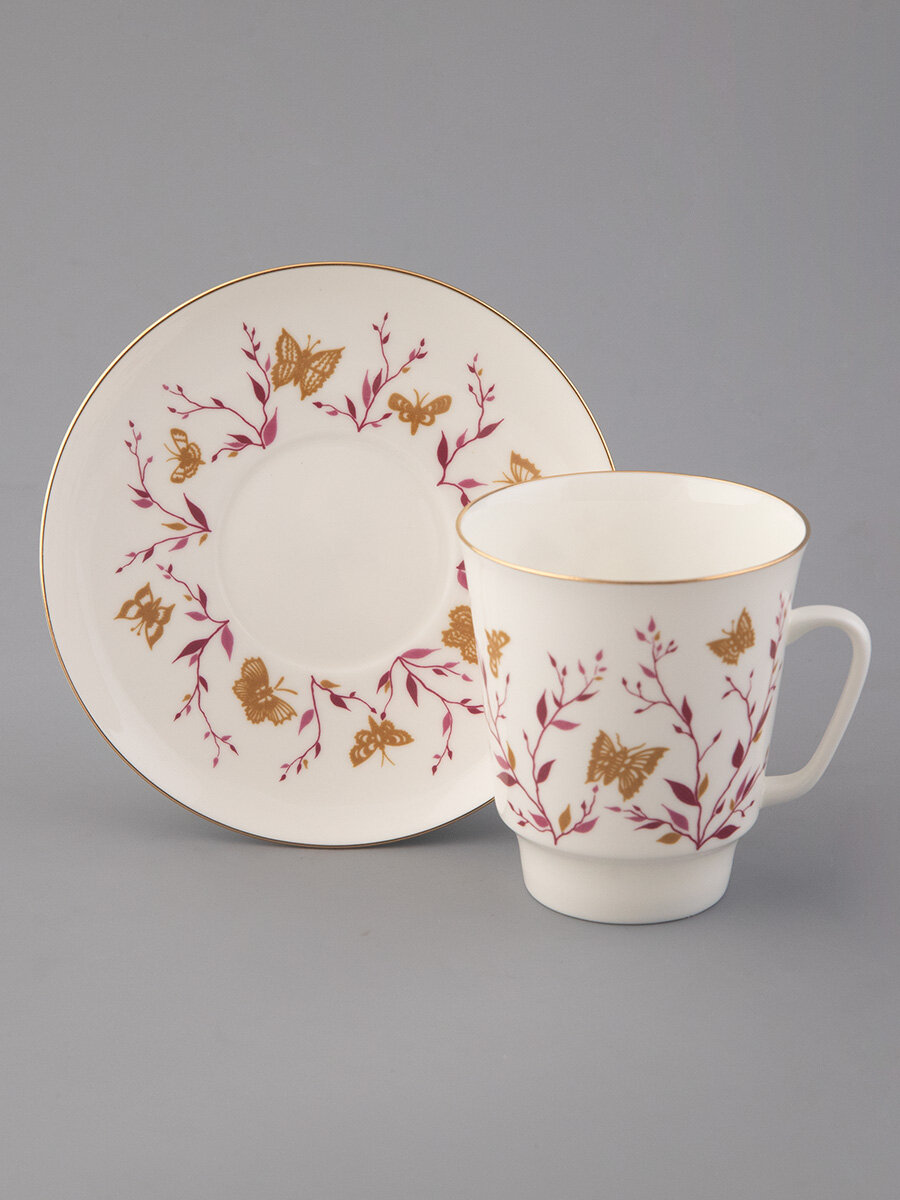 Кофейная пара "Розовые веточки", с отводкой золотом, форма Майская , Императорский фарфоровый завод