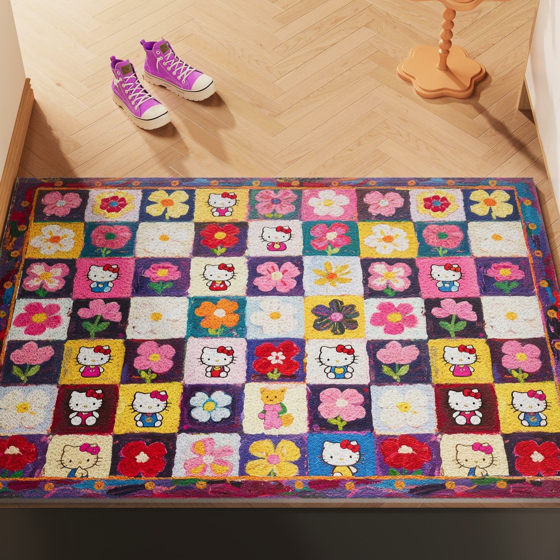 Hello Kitty Коврик для пола, Коврик для входной двери, Цветные квадраты, 40x60 cm