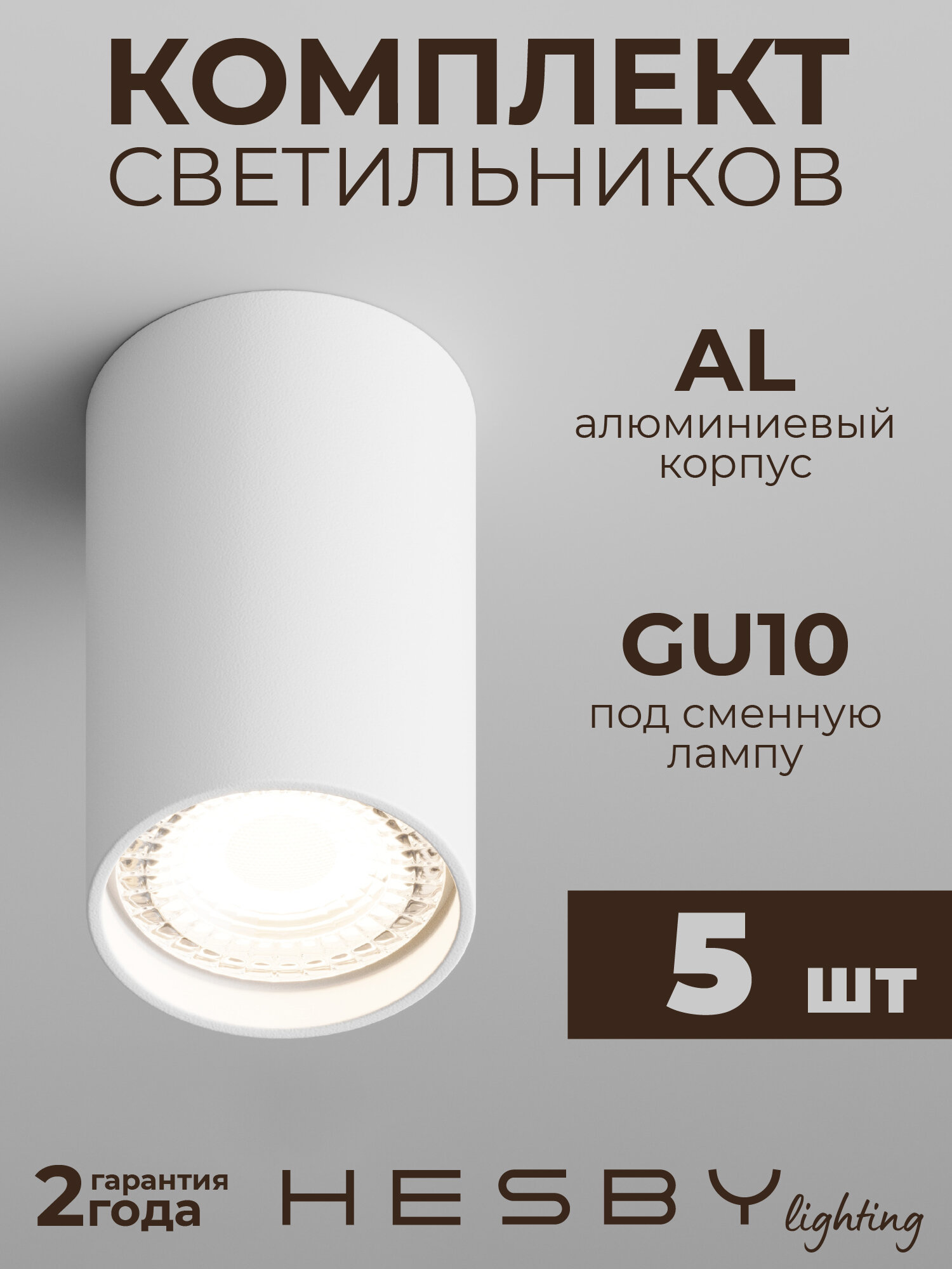Светильник Hesby Focus HSBL_0095, белый, IP20, 50Вт, GU10 направленный, для потолка, интерьера, лофт (комплект 5 шт)