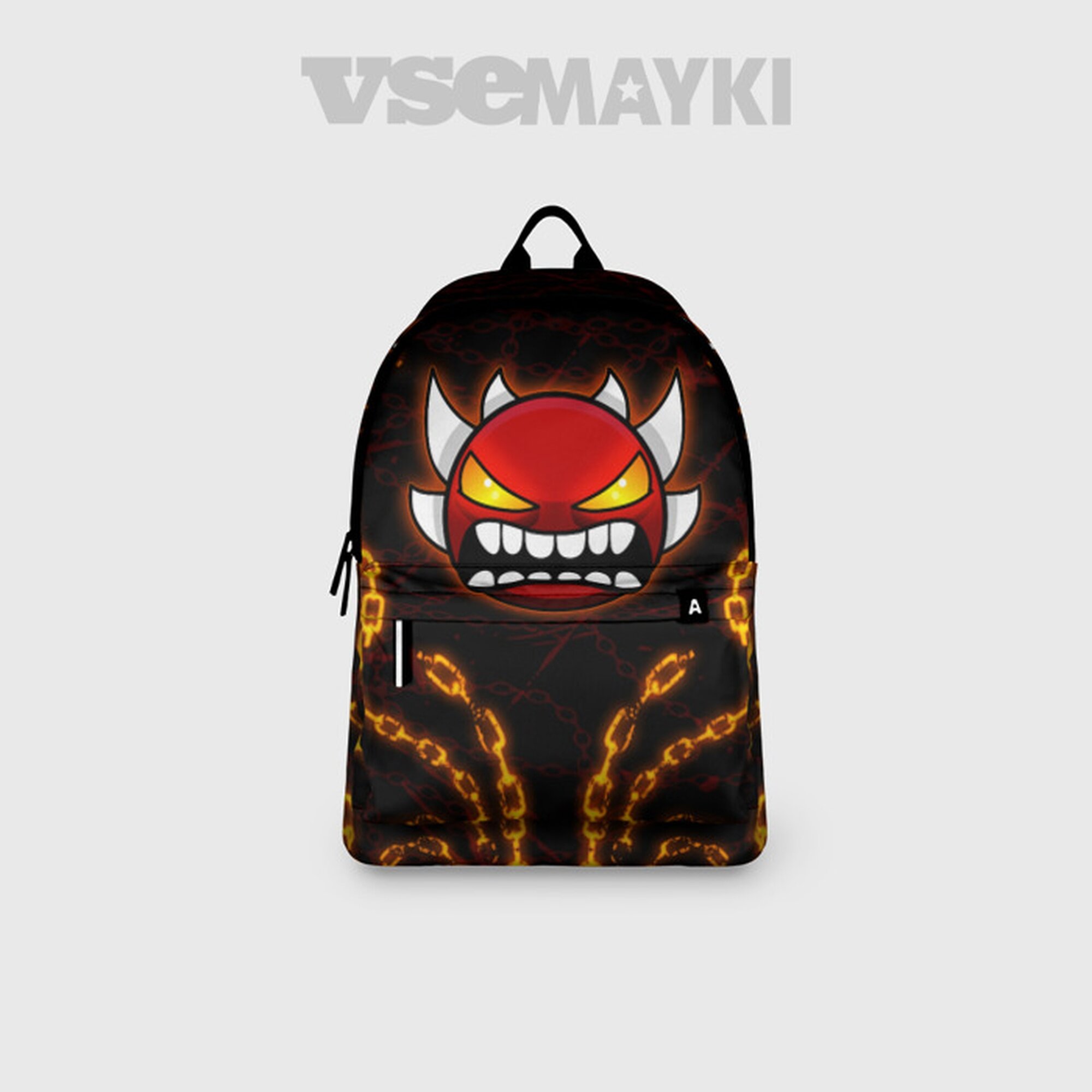 Рюкзак с принтом Geometry Dash демон в цепях огонь, One size, белый