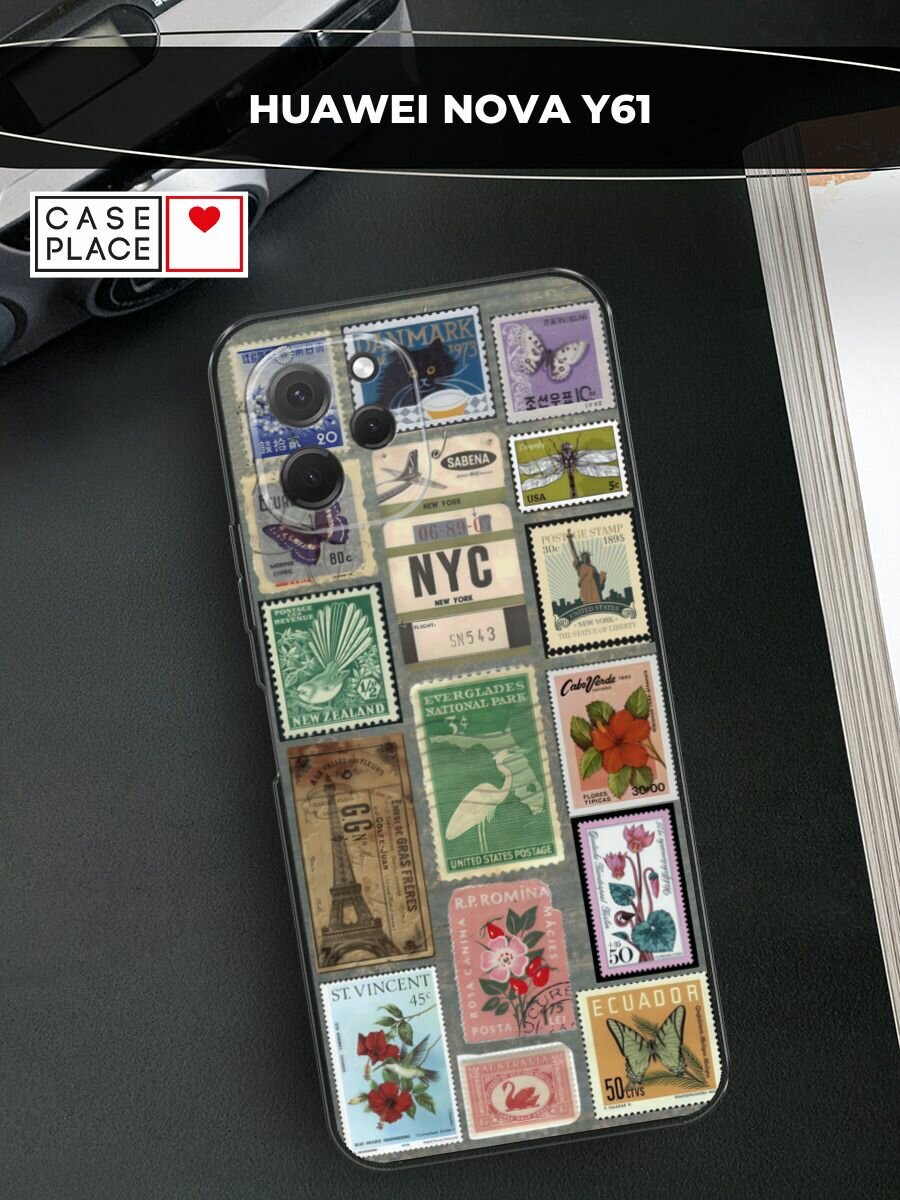 Чехол на HuaweI Nova Y61 / Хуавей Нова Y61 с принтом Коллаж из марок