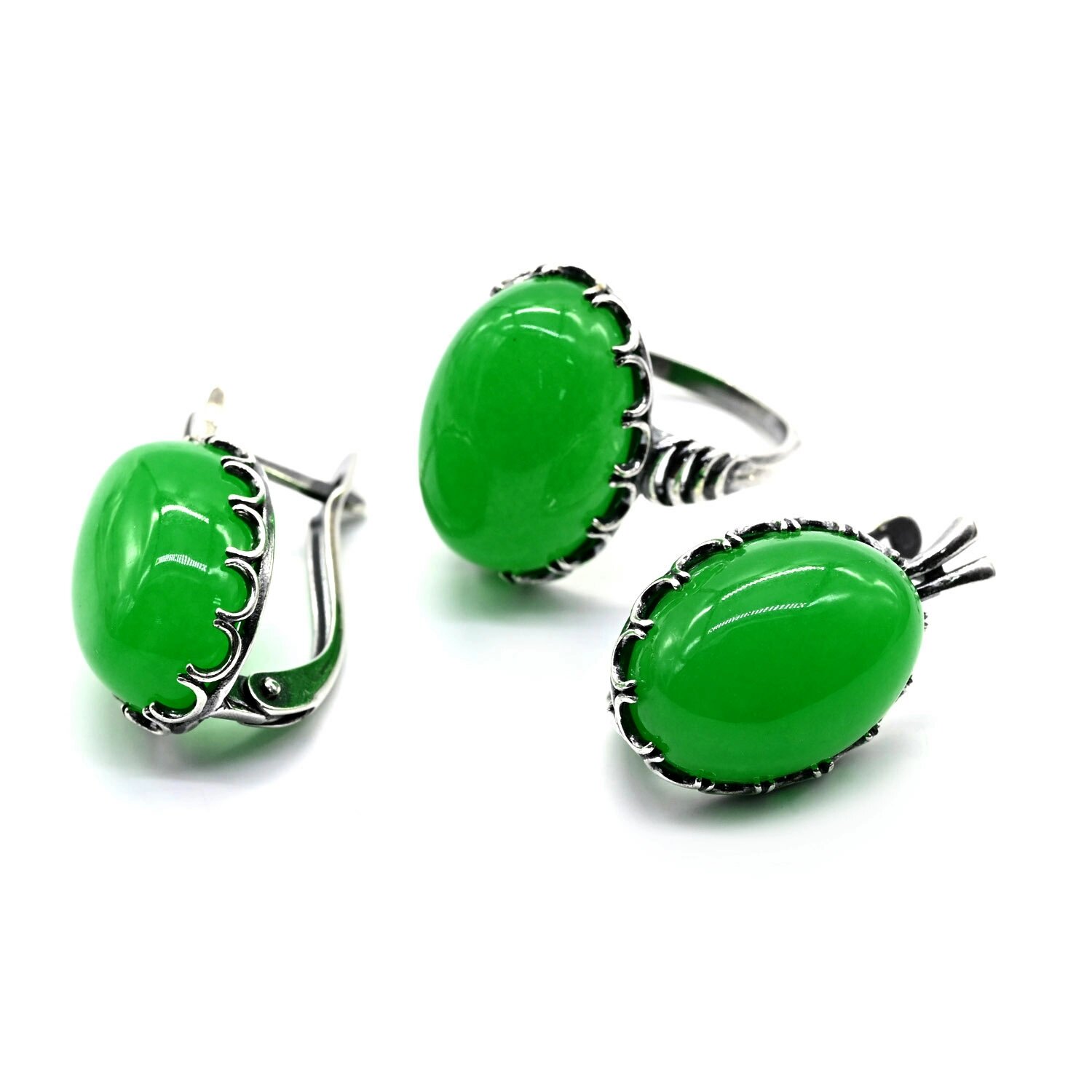 Серьги, хризопраз