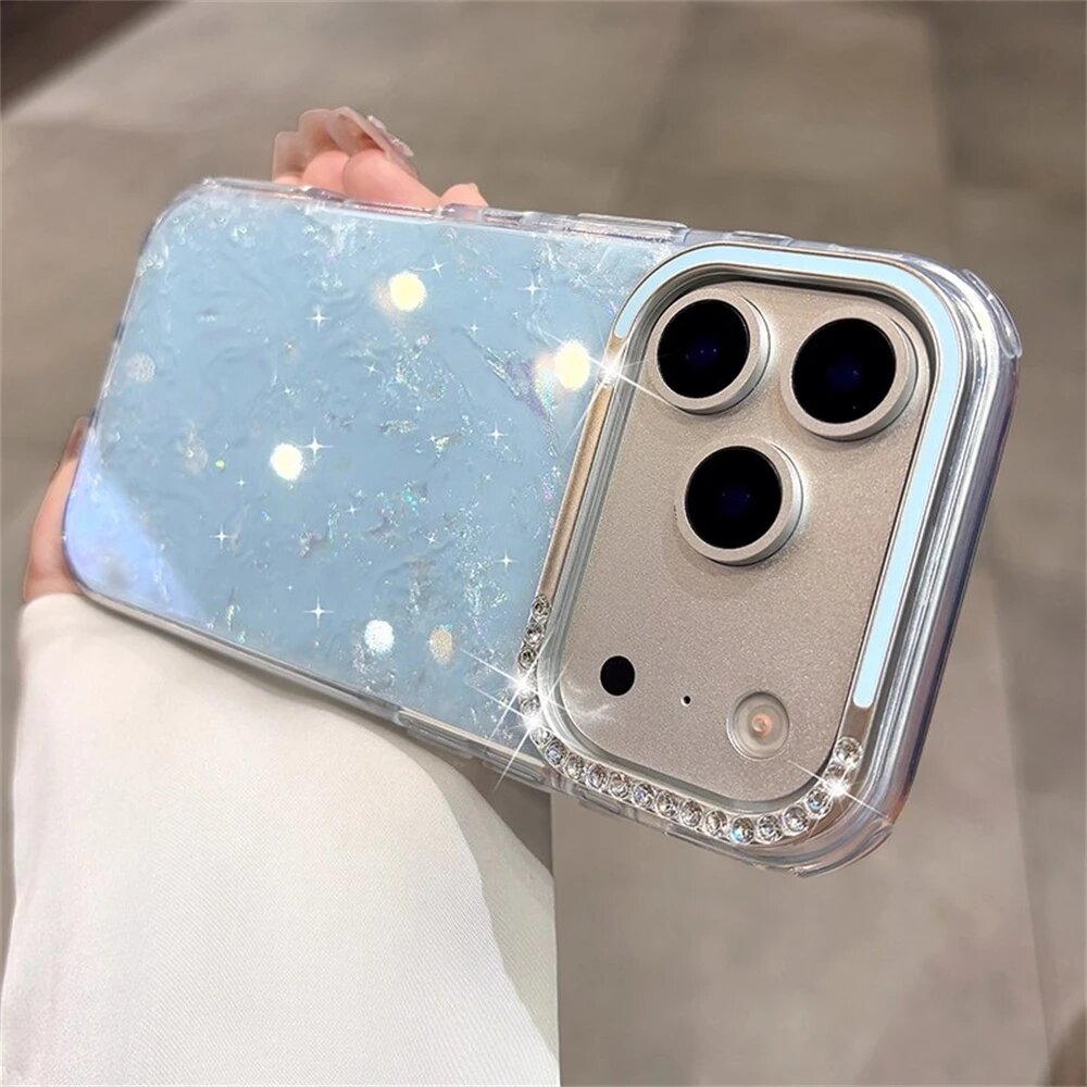 Чехол для телефона с узором в виде ракушки со стразами для iPhone 17, 16, 15, 14 iPhone17 Про, Blue