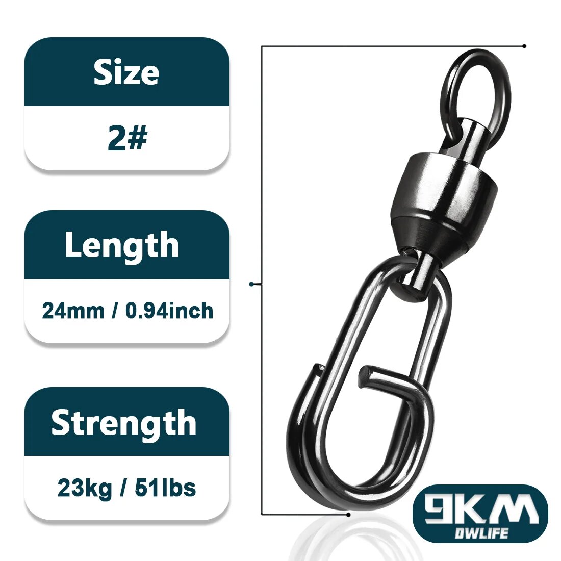 9KM Вертлюги рыболовные, Size2 (23kg 23MM), 50 шт.