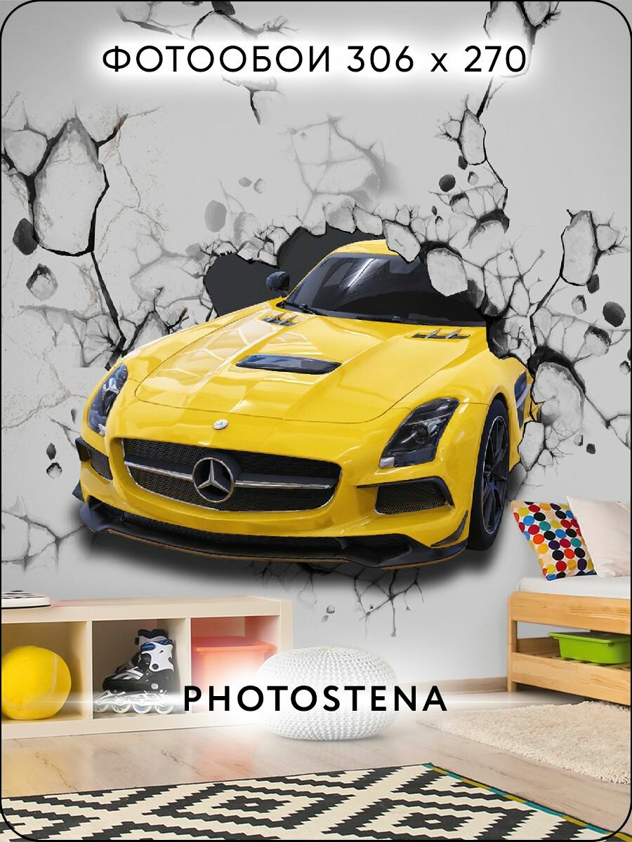 Фотообои на стену флизелиновые встык PHOTOSTENA 3D Машина из стены 3,06 x 2,7 м 8,1 м2