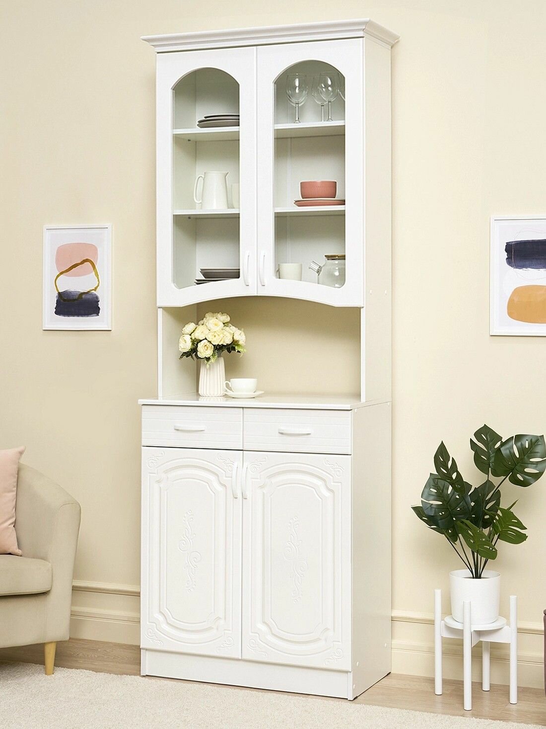 Буфет 2-х створчатый Лиза-2 (Белый глянец, Белый )