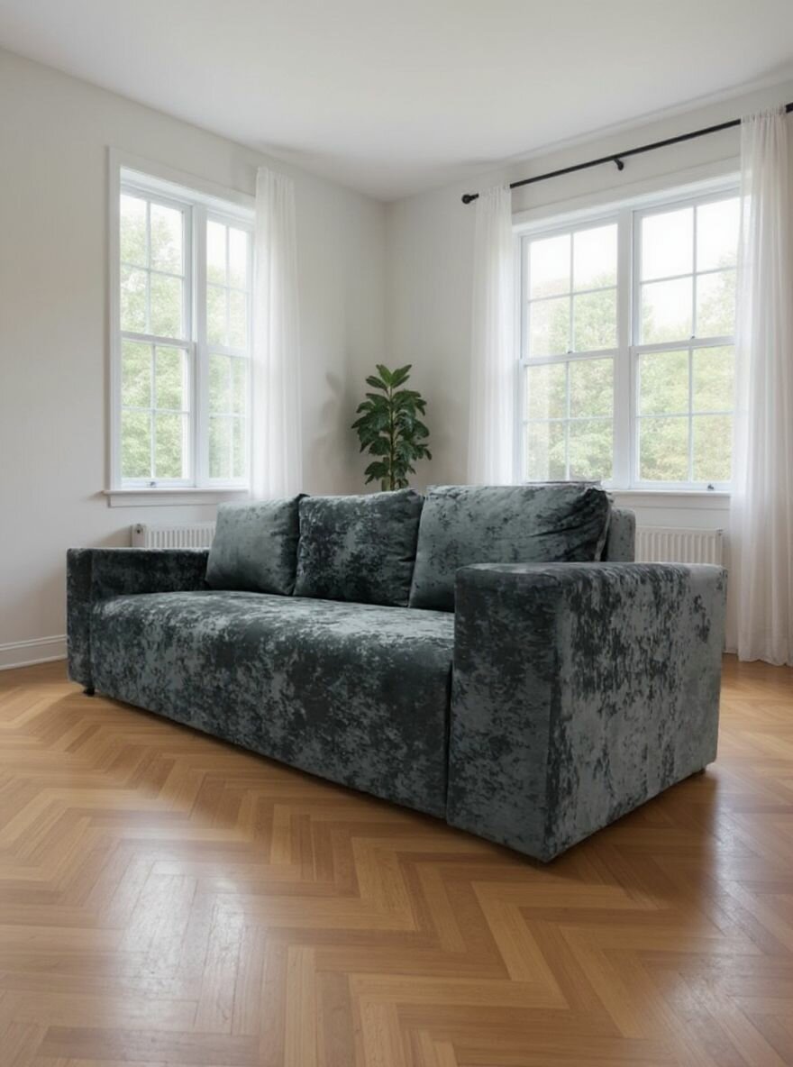 Диван прямой раскладной еврокнижка "Лаунж", с ящиком, велюровая обивка, 235х100х80 см