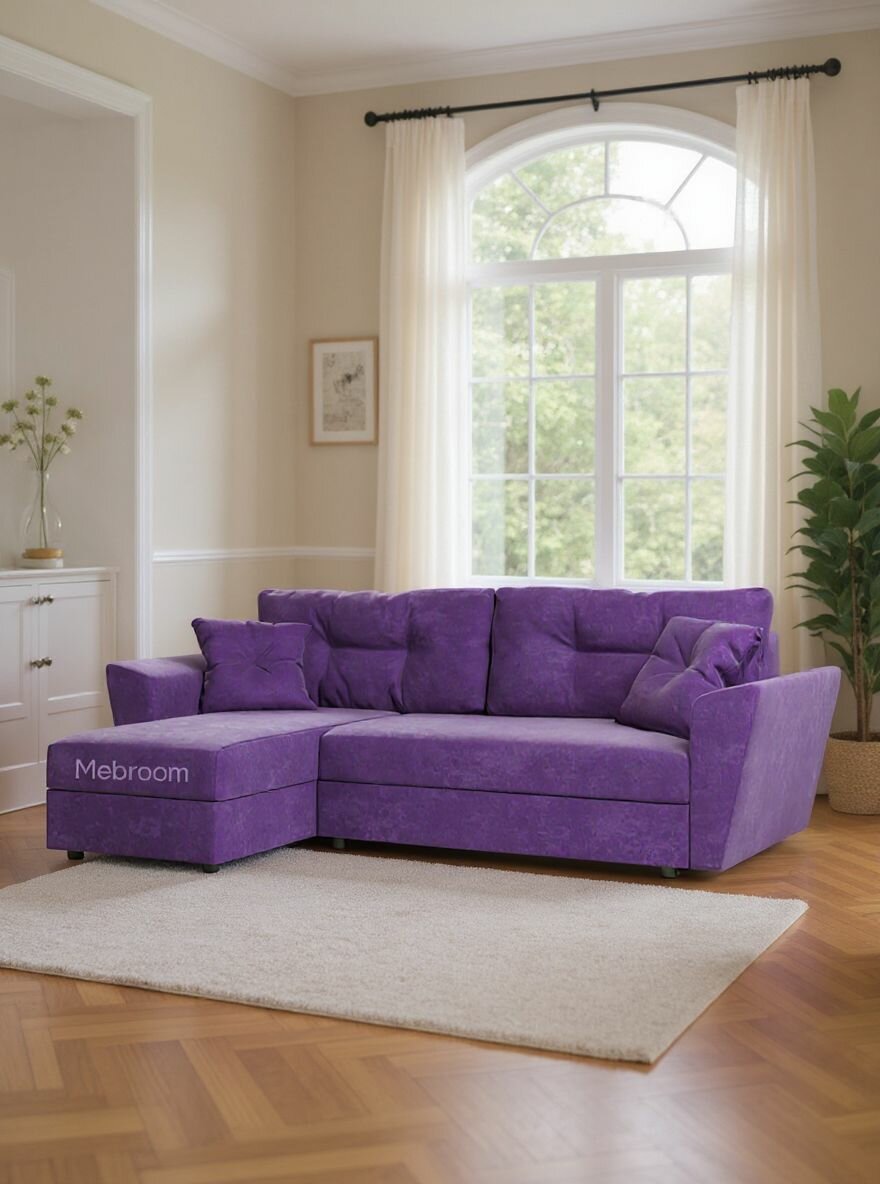 Диван-кровать угловой раскладной "Амстердам" с ящиком для белья, велюр