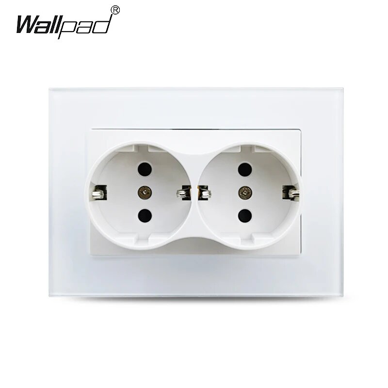 Двойная розетка Wallpad из закаленного стекла, белая